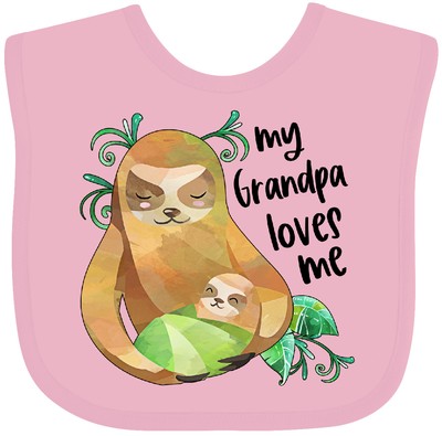 Inktastic My Grandpa Loves Me Cute Sloth And Baby Baby Bib Sloths ...