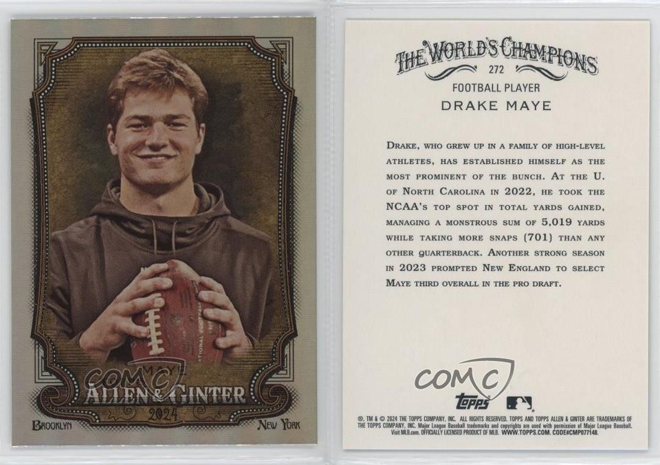 2024 Topps Allen & Ginter Hot Box Silver Portrait Drake Maye #272 0nr3 ...