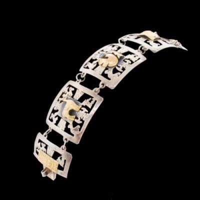 Vintage Sterling Silver 18k Gold Peru Peruvian Bracelet W Turquoise 925 ...