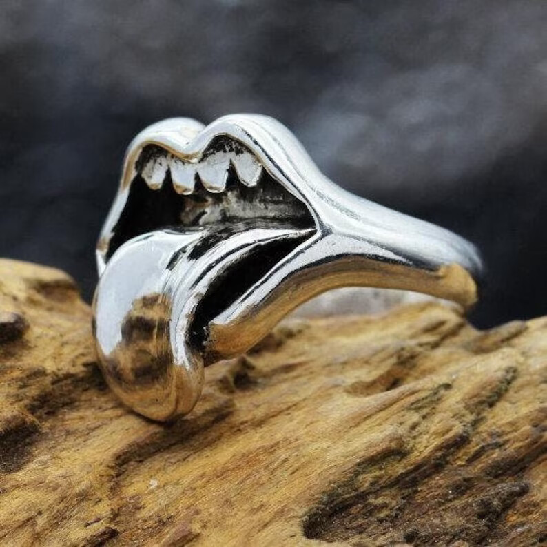 handcrafted rolling stones ring mouth with Rocker tongue 925 sterling ...