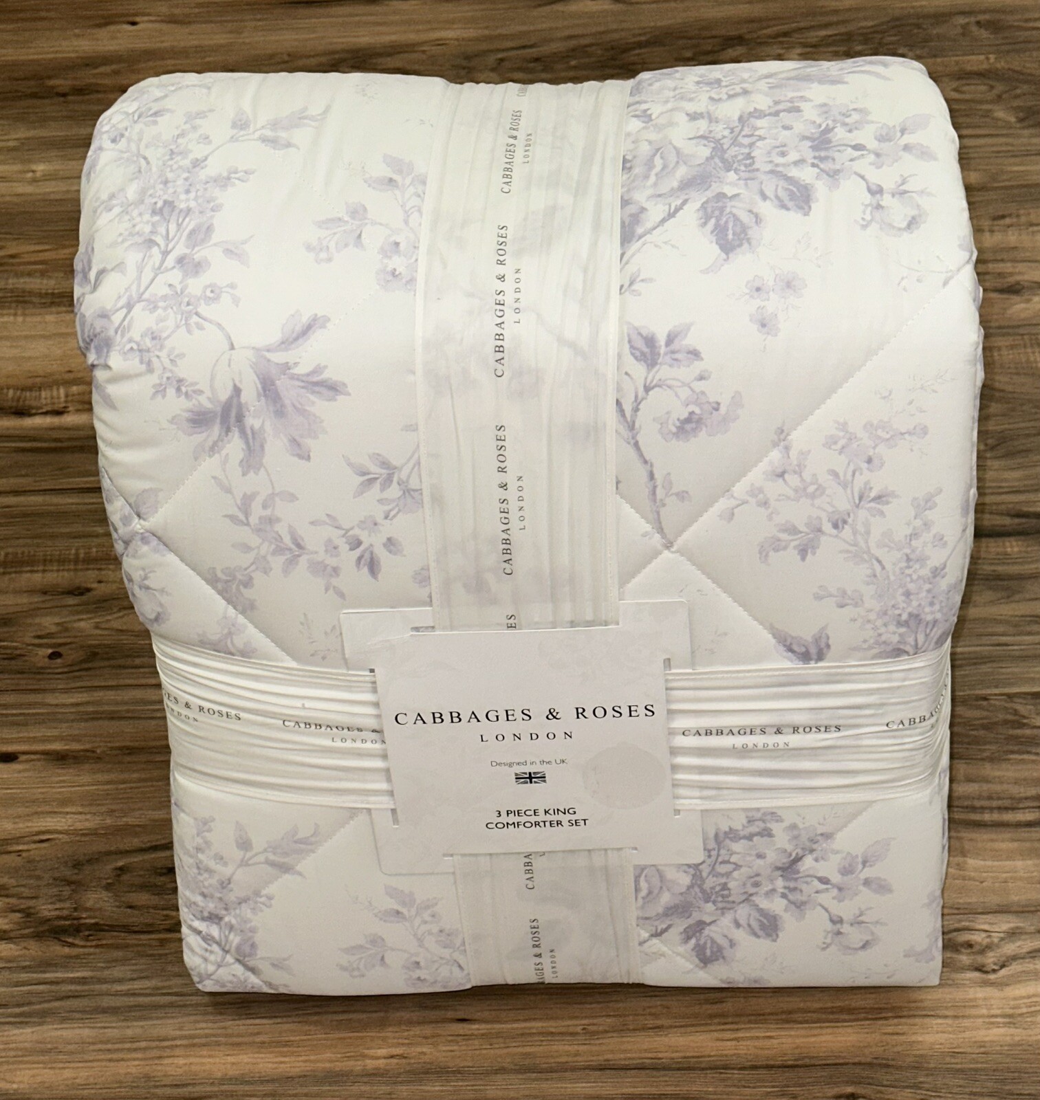 3-Pc Cabbage & Roses Alderney Lilac King Comforter Set Floral Toile ...