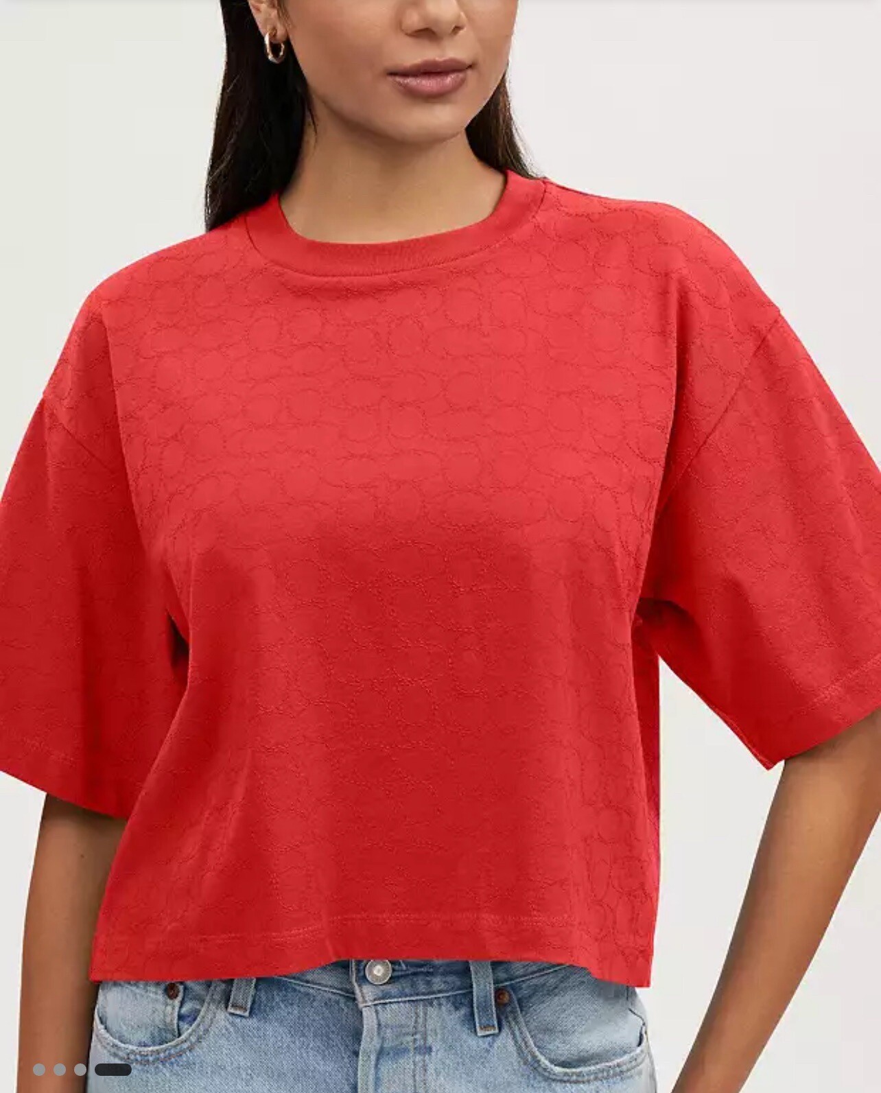NWT COACH BRIGHT RED CROPPED T-SHIRT SIGNATURE LOGO EMBOSSED SIZE L ...