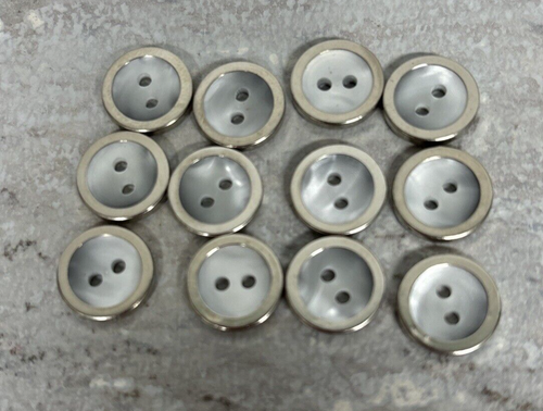 Vintage 12 White Plastic Pearlized 2 Hole Buttons 12mm 1/2" Inch Silver ...