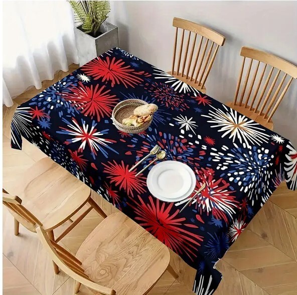 Large Starburst Fireworks Fabric Tablecloth, Celebrate America ...