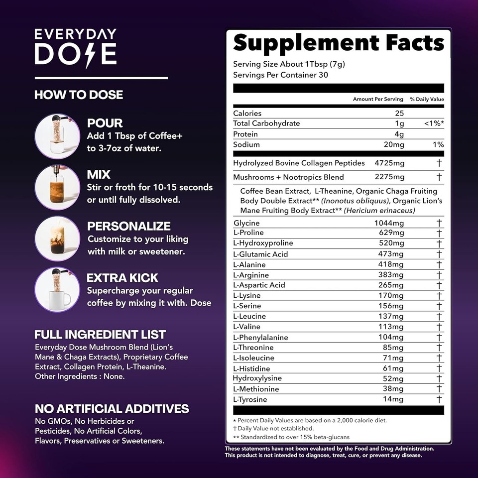 2 PACK new Mushroom Coffee by Everyday Dose, W/ 1 RYZE Spoon-FREE ...