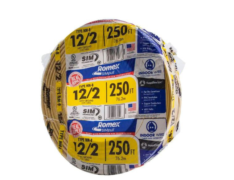 250 ft. 12/2 Solid Romex SIMpull CU NM-B W/G Wire Yellow Color-Coded ...