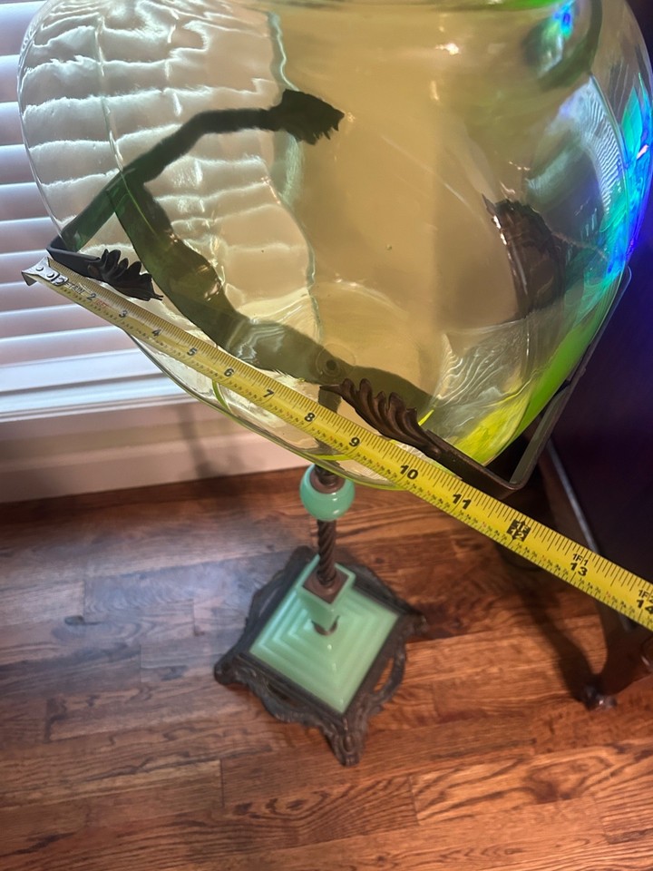 Antique Art Deco Uranium Glass Fish Bowl w/ Jadeite Cast Iron Stand | eBay