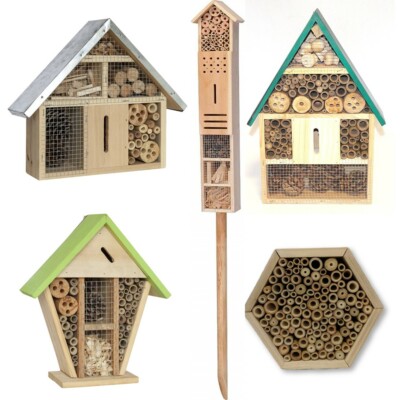 Wooden Insect Bug Hotel House Outdoor Garden Natural Shelter Bees Flies ...