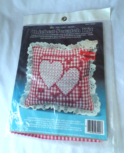 Hearts Chicken Scratch Pincushion Sachet Doll Pillow Kit Gingham ...