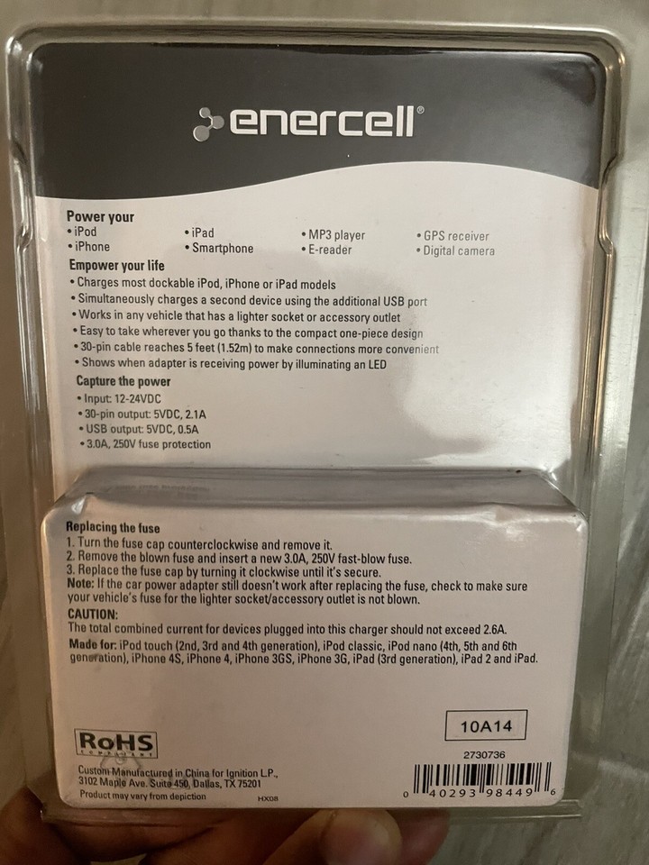 Enercell Car Power Adapter for iPod and iPhone 30-pin | eBay