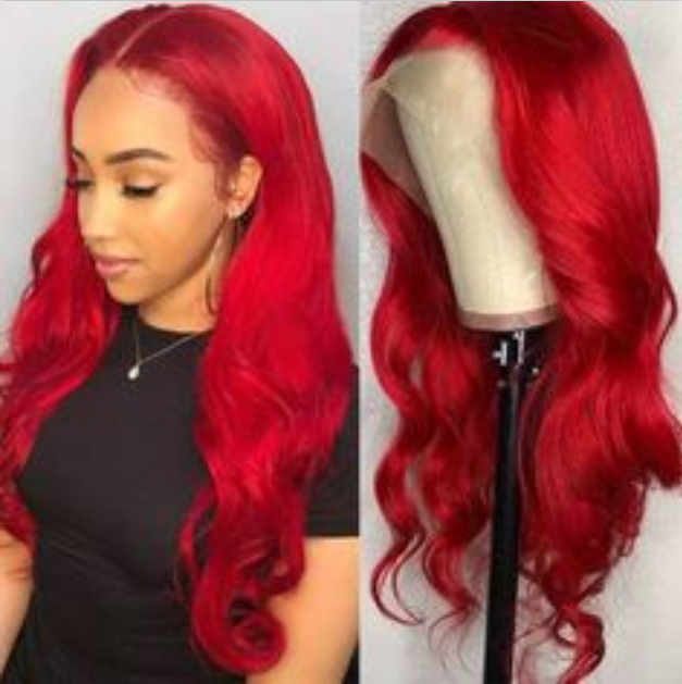 Women Long Red Lace Front Wig Synthetic Hair Wig Wavy Red Wig Heat Safe ...