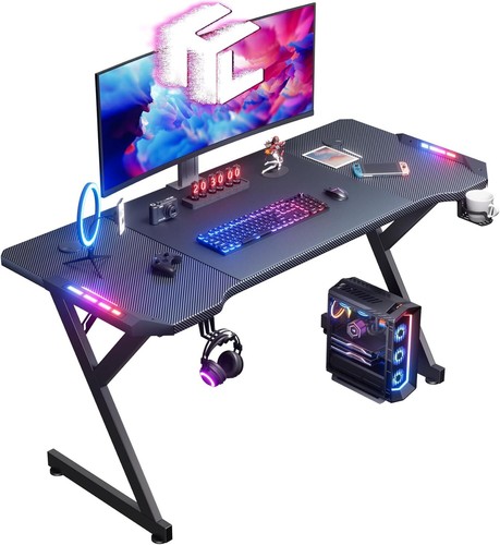 63 INCH Gaming Desk with LED Home Office Gamer Desk Ergonomic Computer ...