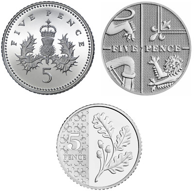 1992 - 2025 5p coin Five pence Oak + Royal Shield UK Mint Brilliant ...