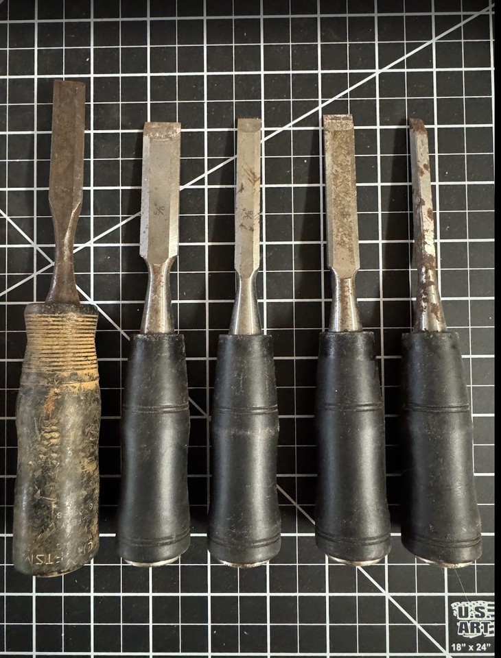 Lot of 12 Vintage Chisels – Black Handles | Craftsman, Stanley ...