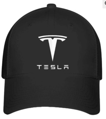 Tesla Logo on Black Hat Flexfit Baseball Cap Printed White Emblem L/XL ...