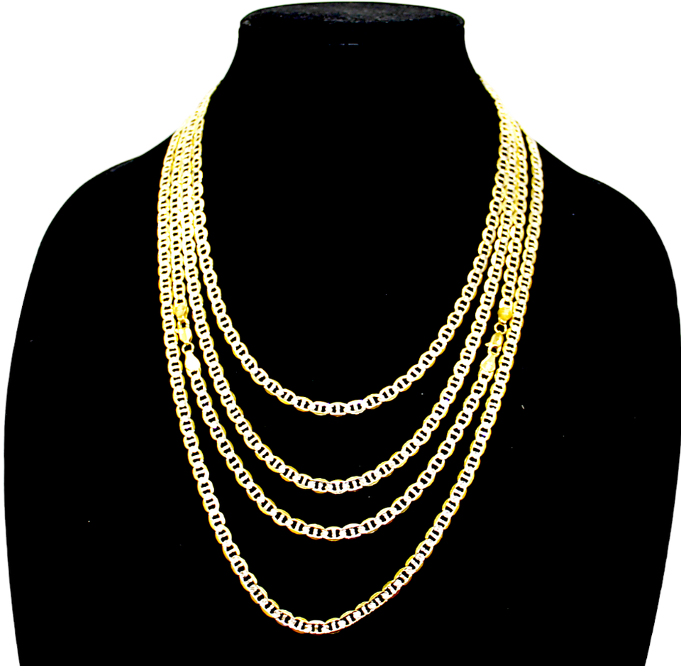 14K Yellow Gold SOLID Pave Anchor Mariner Necklace Bracelet Chain 3mm ...