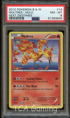 PSA 8 NM-MINT Moltres 14/99 HOLO RARE Next Destinies Pokemon Card 840 ...