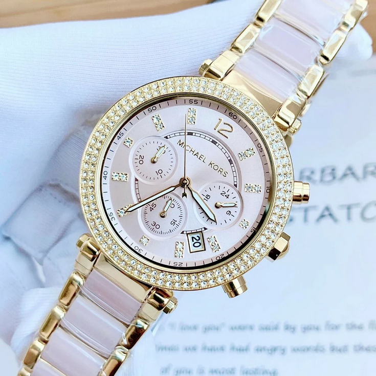 Michael Kors Parker Gold Dial Two Tone Steel Strap Watch for Women ...