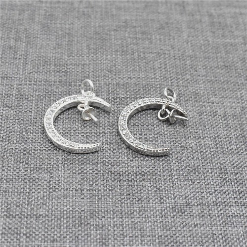 2 Sterling Silver Crescent Moon Charm w/ CZ 925 Silver Pinch Bail for ...
