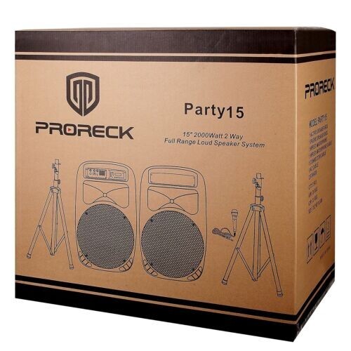 PRORECK PARTY 15 2000W 15" Powered DJ PA Speaker System Bluetooth/USB ...