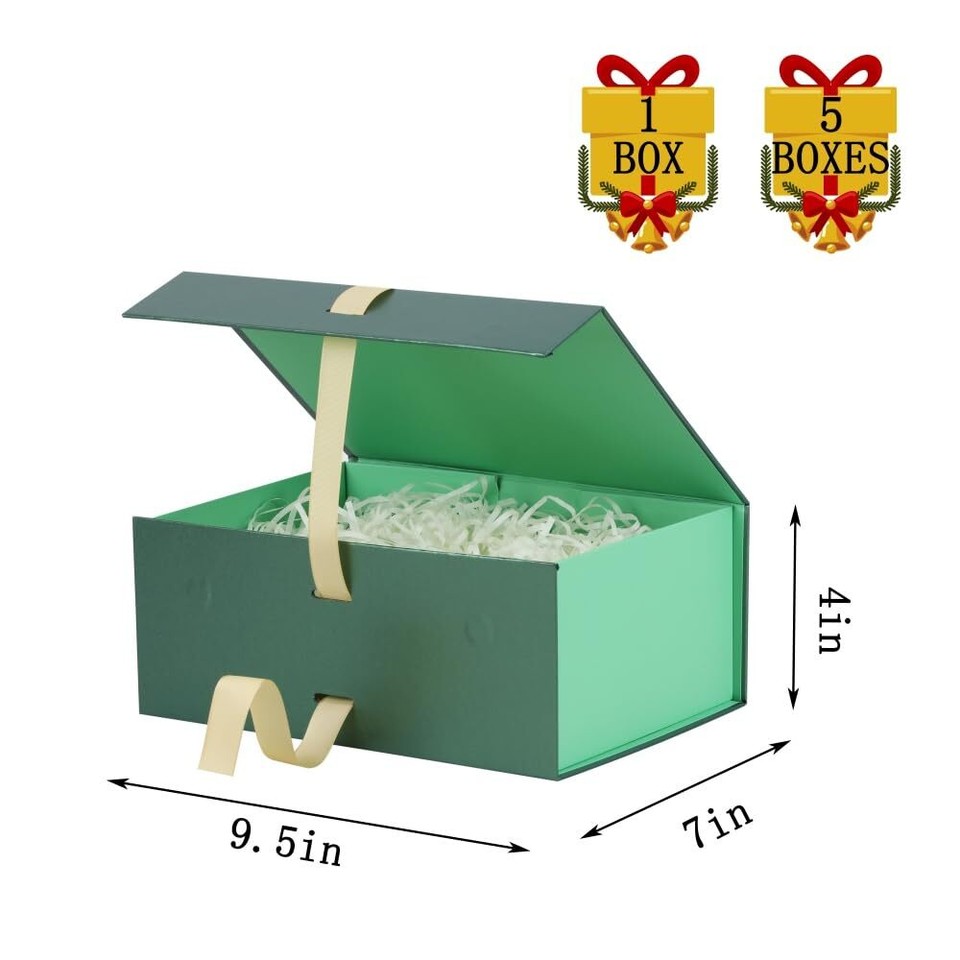 Small Gift Boxes with Lids 5 Pack 9.5X7X4 Inch Green Gift Box with ...