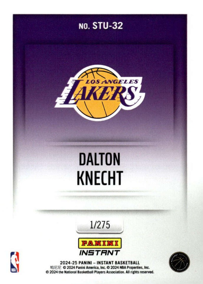 DALTON KNECHT RC 2024-25 Panini Instant Studio PR:275 #32 Lakers ROOKI ...