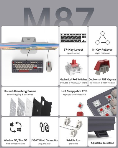 Womier M87 75% Retro TKL Mechanical Gaming Keyboard and Mouse, 87 Keys ...