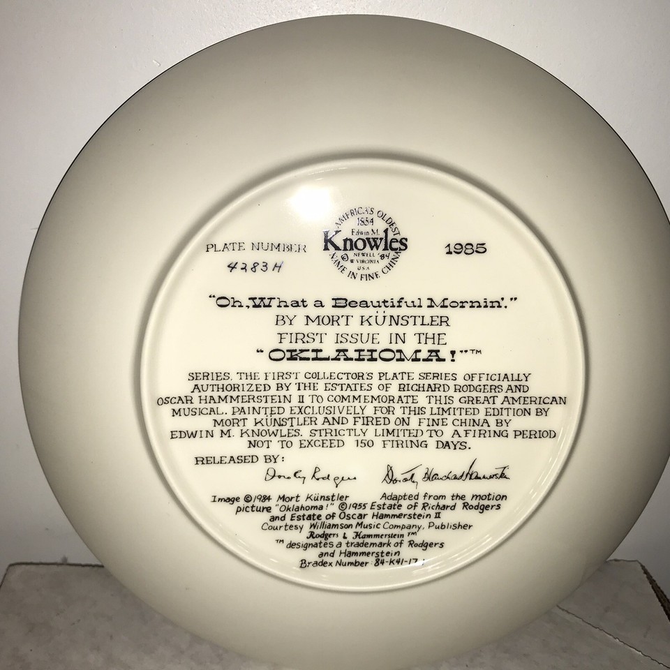 Knowles Oklahoma Collector's Plate 1985 Oh What a Beautiful Mornin’ | eBay