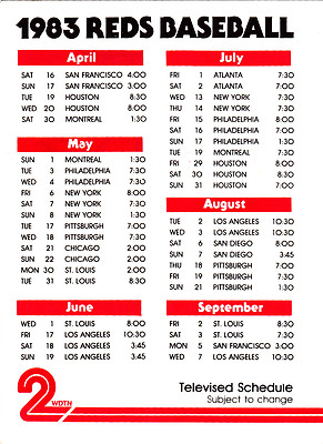 1983 CINCINNATI REDS BASEBALL POCKET SCHEDULE - UNFOLDED | eBay