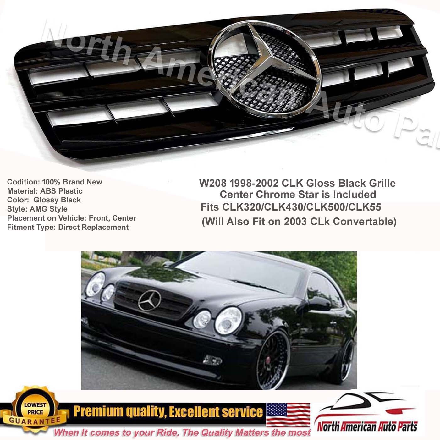 CLK55 CLK500 Grille W208 All Black Chrome Star 2002 2001 2000 1999 1998 ...