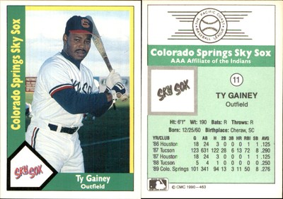 Ty Gainey 1990 CMC Colorado Springs Sky Sox #11 RC Card Colorado ...