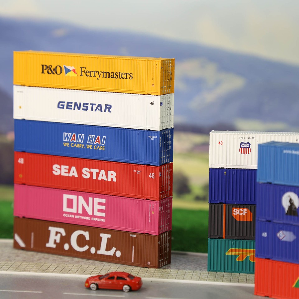 Evemodel 3pcs N Scale 48ft 1:160 Shipping Container 48' Cargo Box with ...