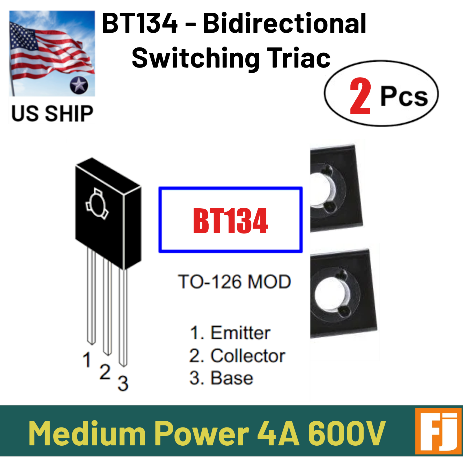 2 Pcs - BT134 Bidirectional Switching Triac | TO-126 | 4.0 Amp 45 Volt ...