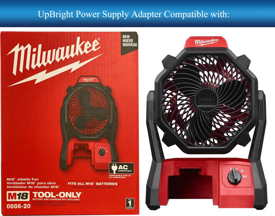 AC/DC Adapter For Milwaukee 0886-20 M18 18-Volt Cordless Jobsite Fan 23 ...