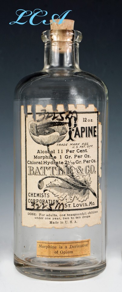 Antique OPIUM POPPY morphine PAPINE bottle BATTLE & Co St LOUIS MO w ...