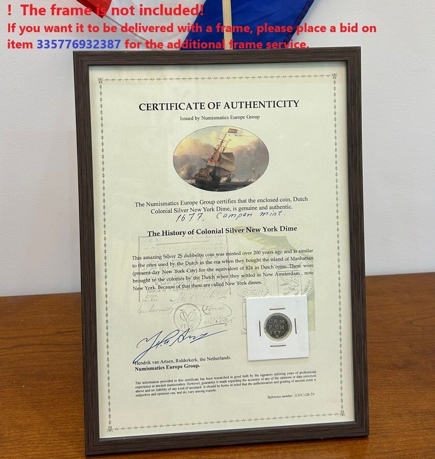 Certificate Authenticity 1628 Dutch Colonial New York Silver Loin Half ...