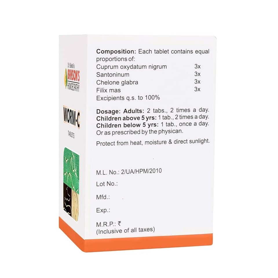Bakson WORM C Tablets (75tab) Deworming all types of Worms, Threadworms ...