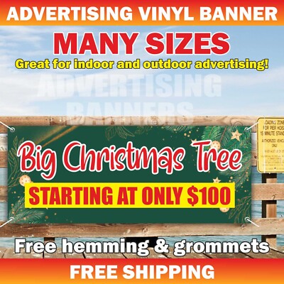 BIG CHRISTMAS TREE Advertising Banner Vinyl Mesh Sign Xmas Live Tree ...