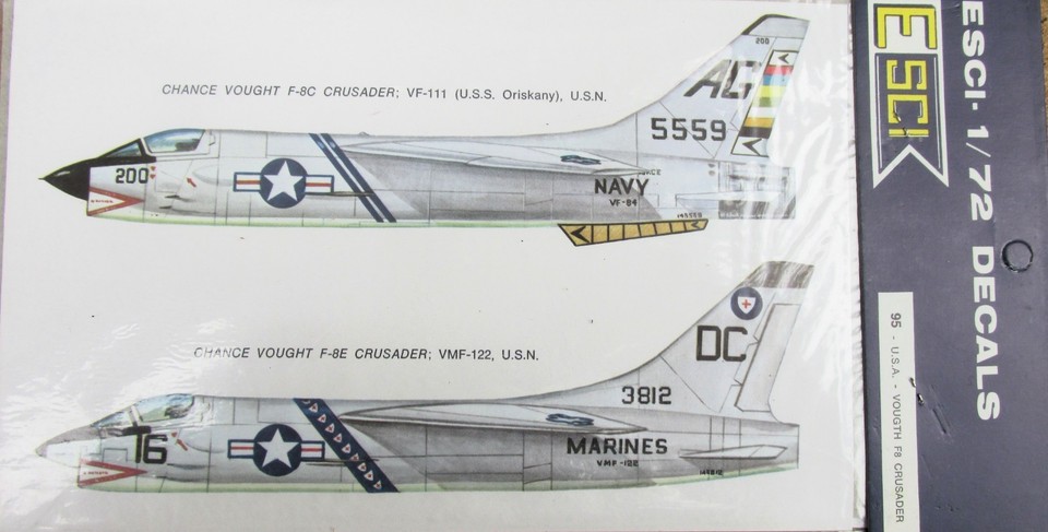 ESCI 1/72 Scale Decals for Vought F8 Crusader Model Jet Fighter 1960's ...