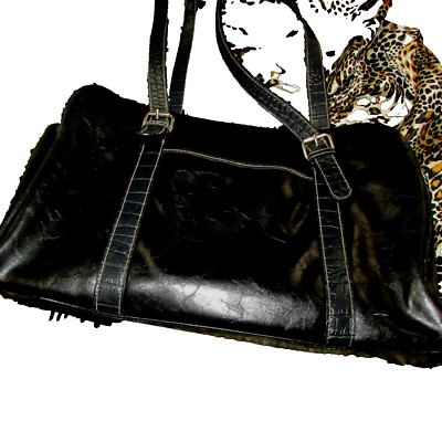 women's purse, handbag black 2 snap shut ends & 1 zippered main section ...
