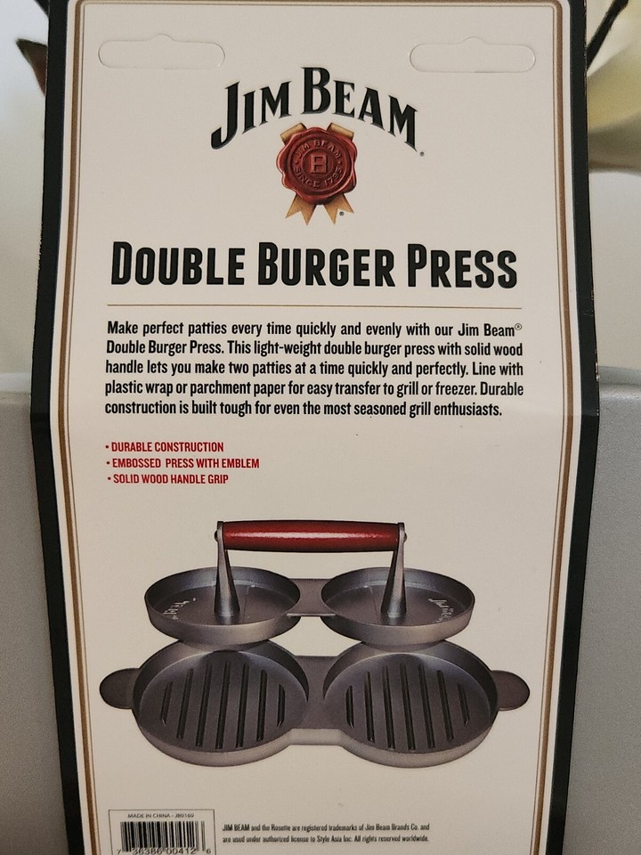 NEW Jim Beam Double Burger Press Light Weight Wood Handles Embossed ...