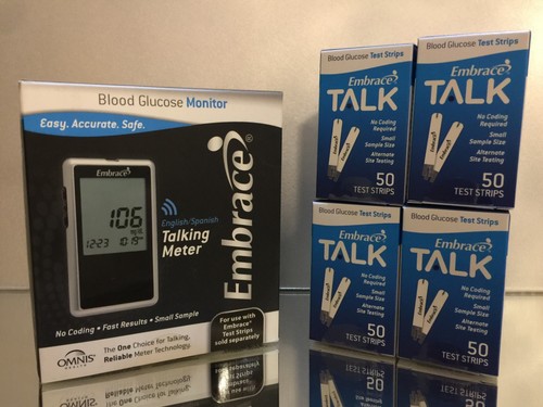 EMBRACE TALK Diabetic Blood Glucose Meter +200 Strip. EXP 09/2026 FREE ...