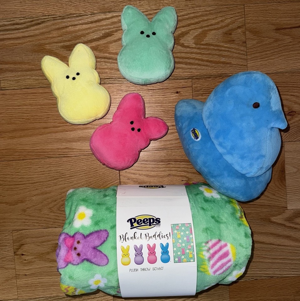 Peeps Plush Toy Set - Blue Peep, (New Blanket), & 3 Mini Bunnies | eBay