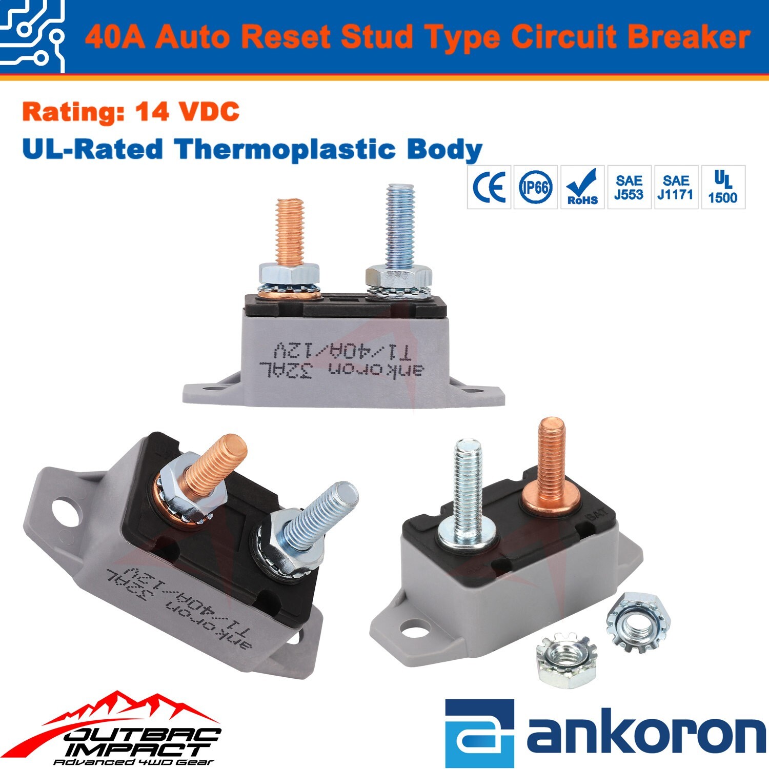 40A AMP 12V Circuit Breaker Stud Type shortstop Fuse Automatic Auto ...