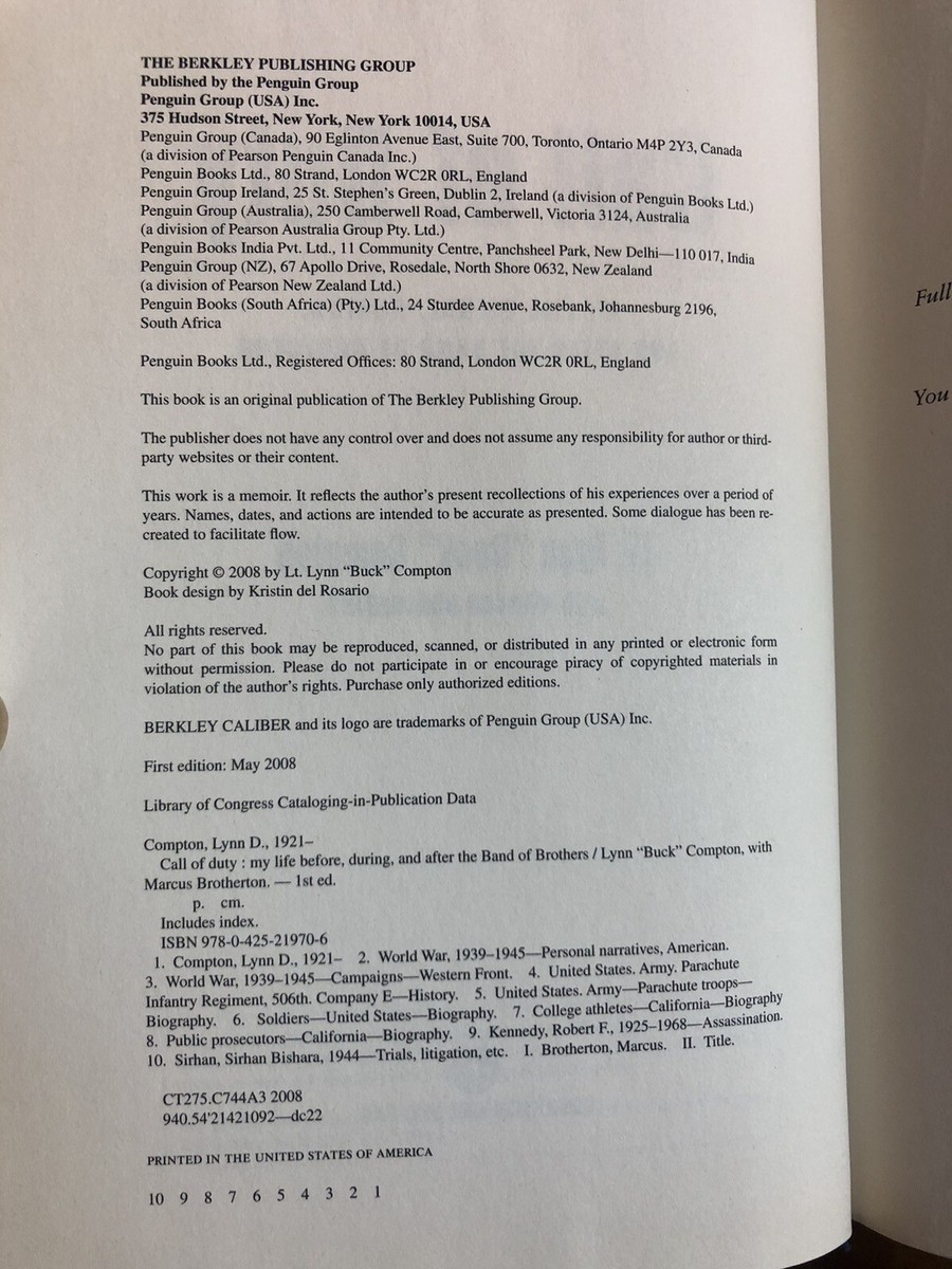 Compton De Buck Band Of Brothers' Buck Compton: One Man's Call Of Duty