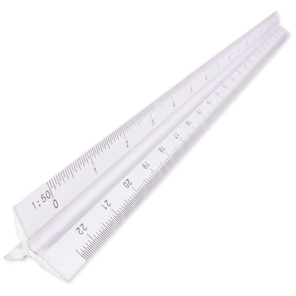 30cm TECHNICAL DRAWING RULER Engineer Metal Triangular Scale Rule ...