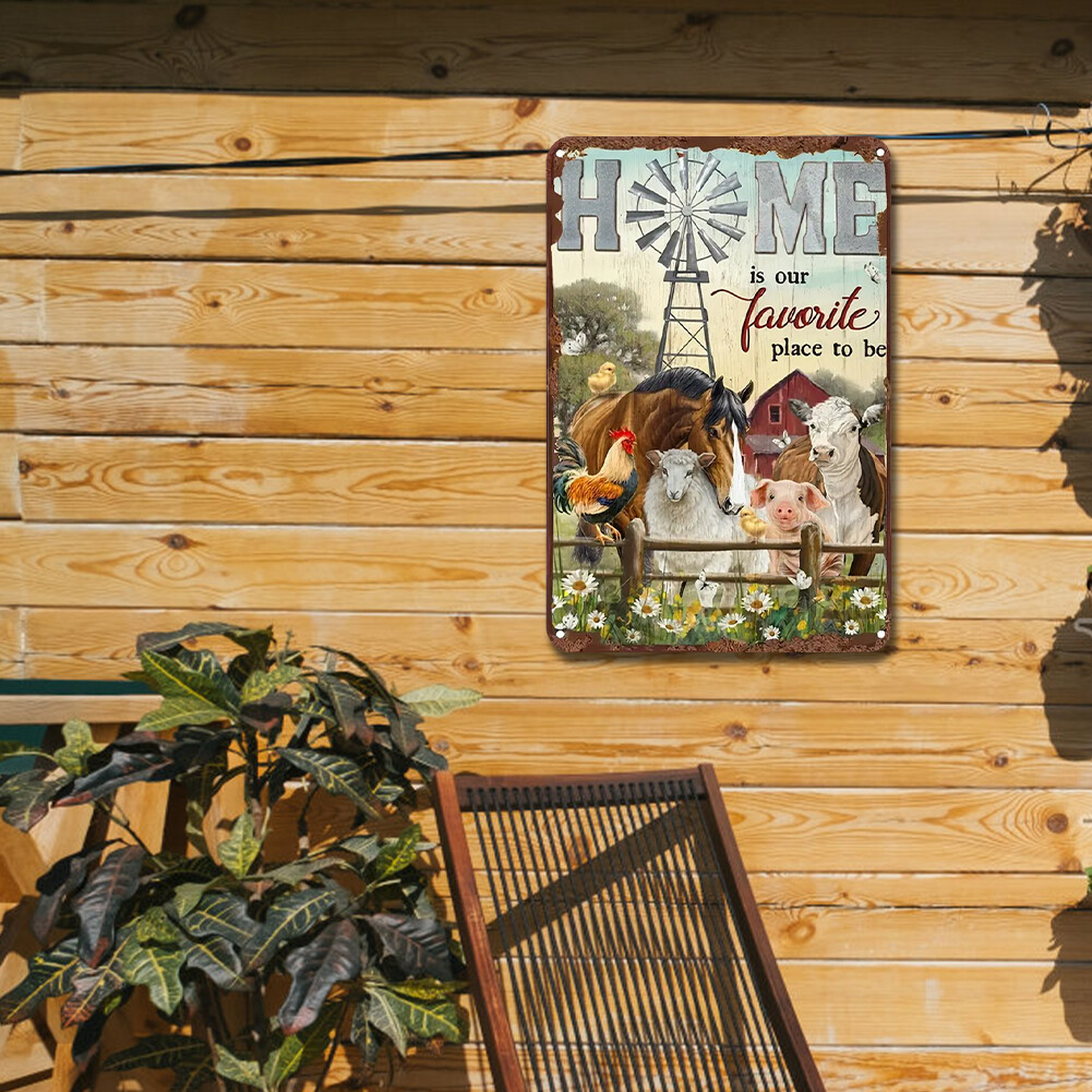 Vintage Metal Plate Farm Animals Rectangular Iron Painting Wall Decor ...