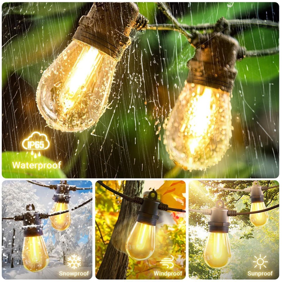 27ft String Lights S14 LED Shatterproof IP65 Warm for Outdoor Garden ...