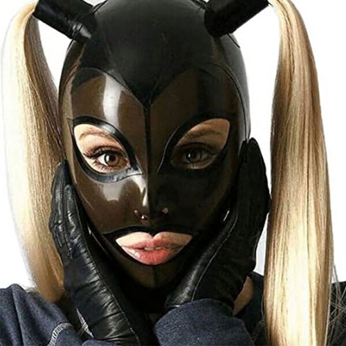 Latex Gummi Hood Rubber Mask with Double Blond Pigtails Fetish BDSM ...