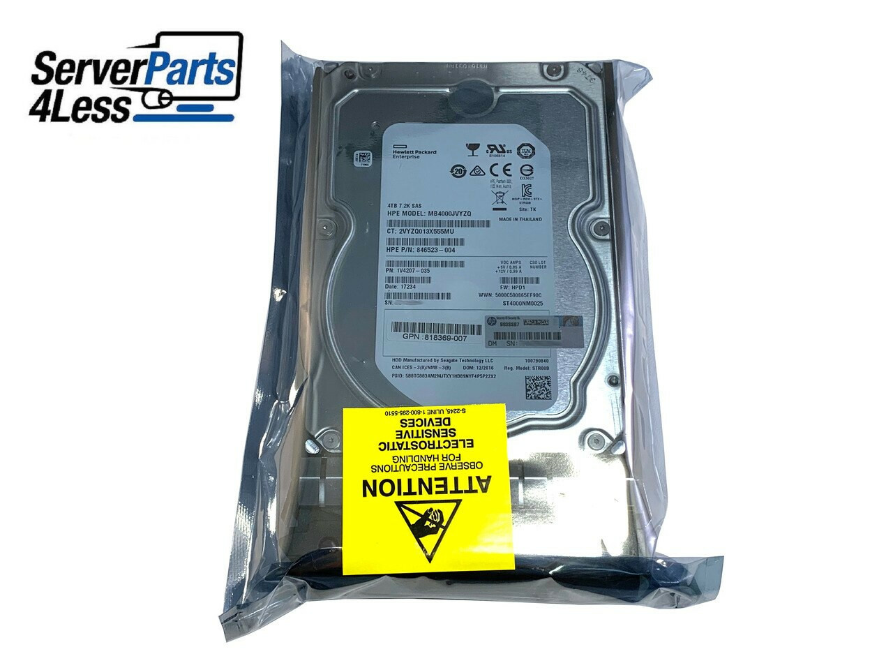 P00671-001 HPE 4TB 12G 7.2K SAS LFF MidLine Hard Drive 826074-B21 ...